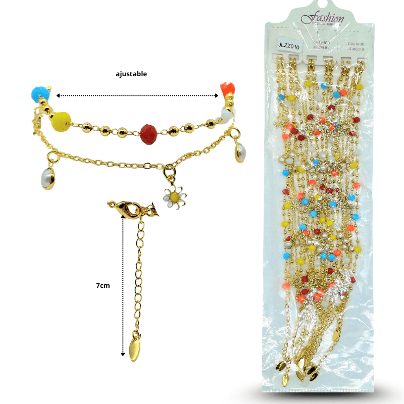 K – 012 pulsera doble cadena cristales colores y margaritas C/12 JRNNA ZZ010 – Kanko