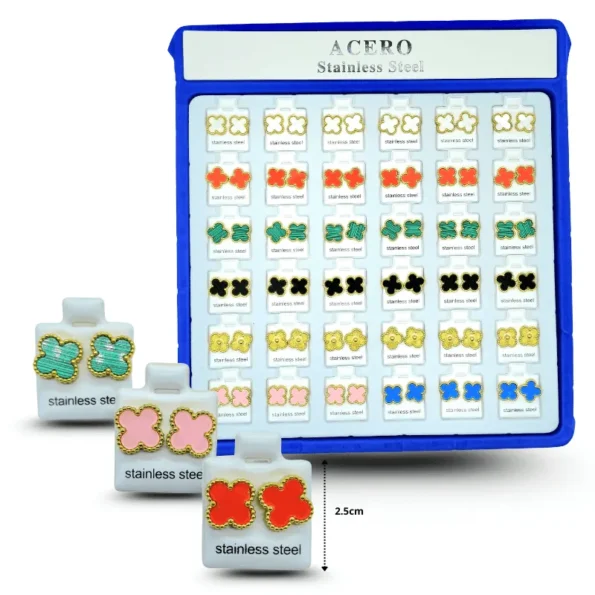 A – 017 arete trebol colores charola azul C/36 25J-43 – Kanko